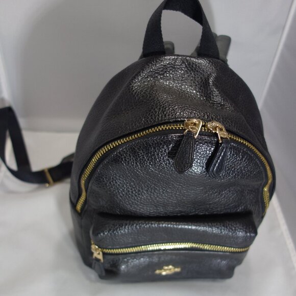 Coach | Bags | Coach Mini Charlie Backpack Black Pebbled Grain Leather ...